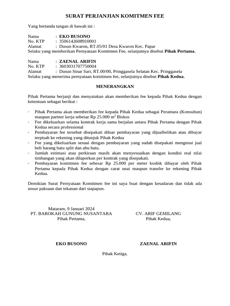 SURAT PERJANJIAN KOMITMEN FEE | PDF