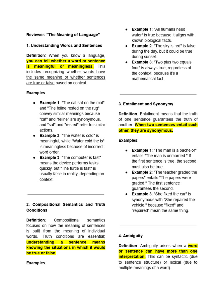 Chapter 1 - Semantics in Language and Linguistics | PDF