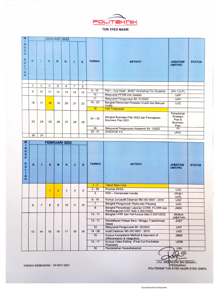 Takwim PTSN 2022 | PDF