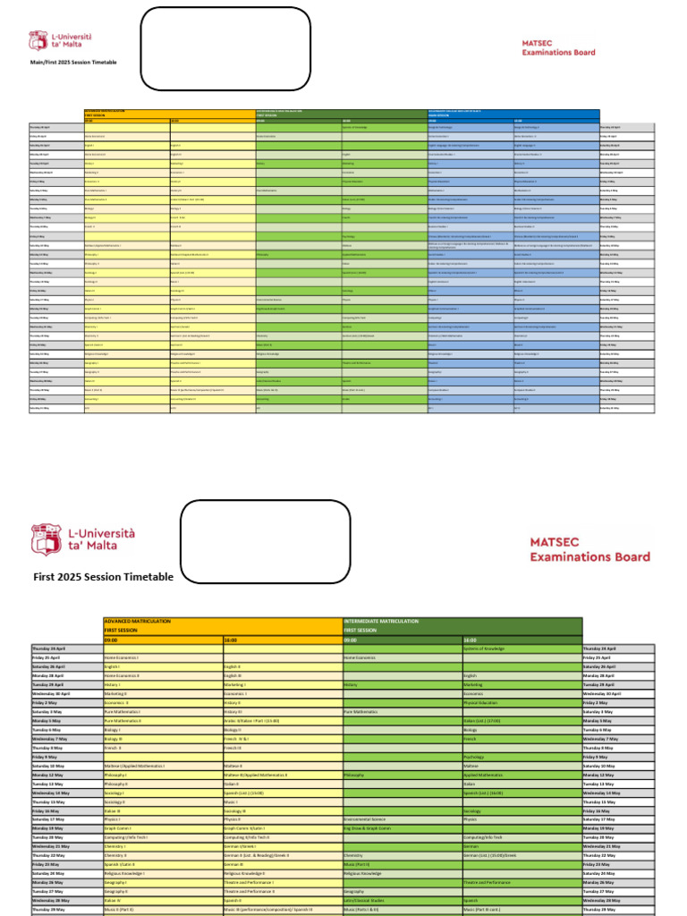 First Main2025timetabledraft | PDF