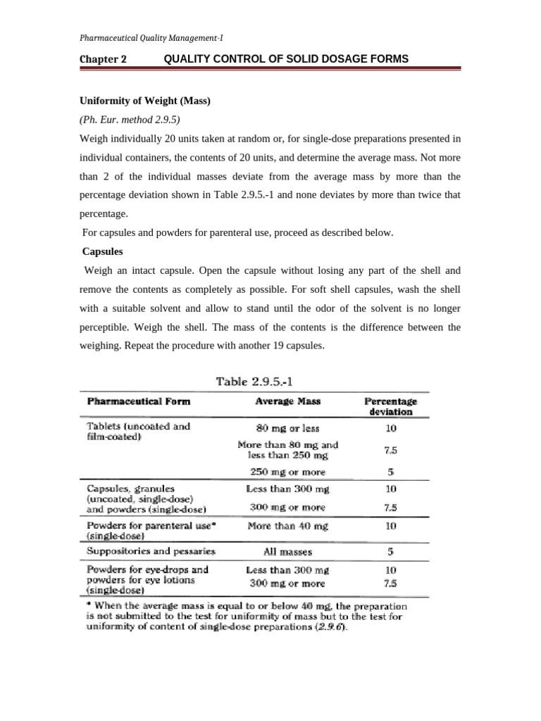Uniformity of Weight (Mass) : (Ph. Eur. Method 2.9.5) | PDF