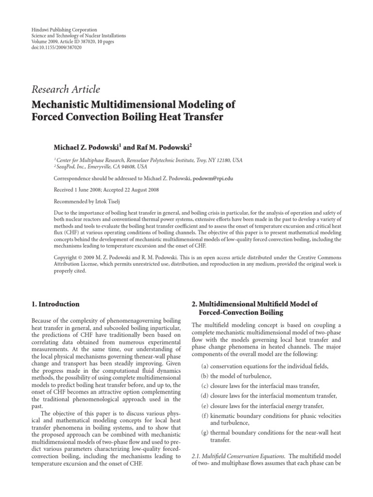 Mechanistic Multidimensional Modeling of Forced Convection Boiling Heat Transfer | PDF