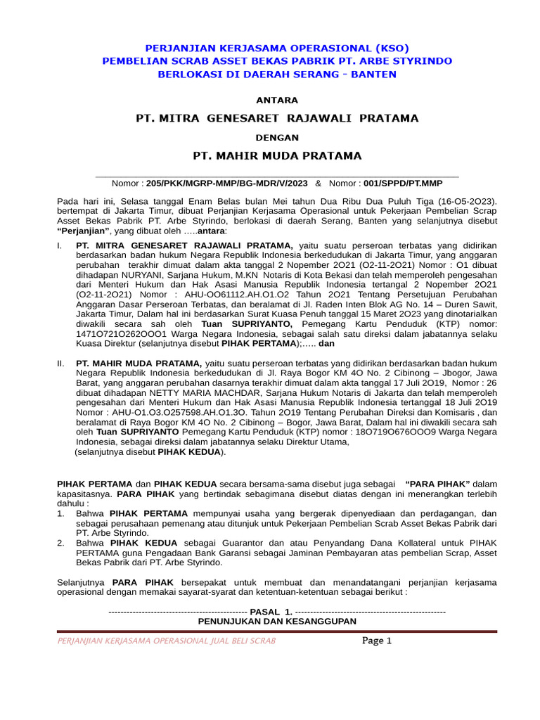 Kso Scrab Eks Pabrik PT - Arbe Styrindo | PDF