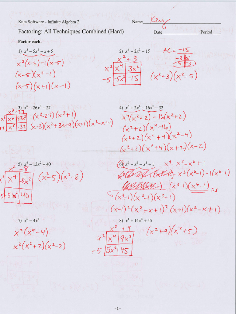 Alg 2 Trig Combined Factoring Practice Hard | PDF