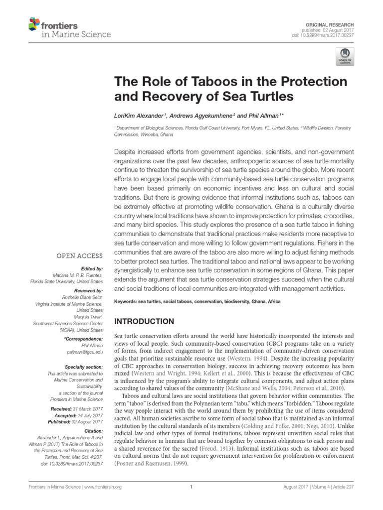 The Role of Taboos in The Protection and Recovery of Sea Turtles | PDF