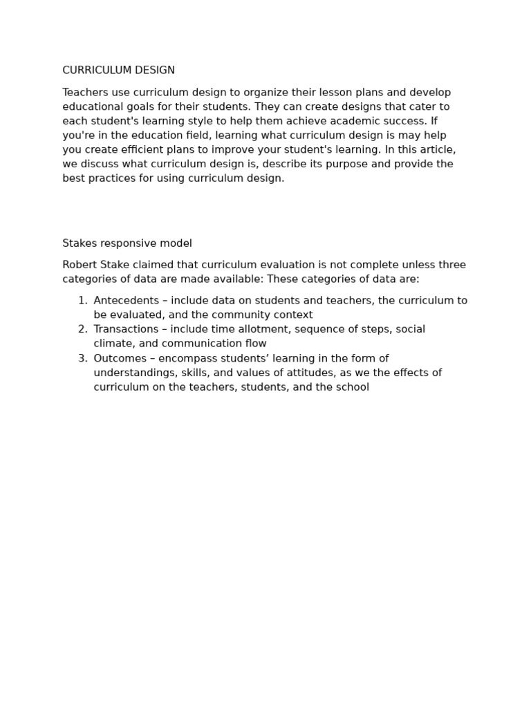 Curriculum Design | PDF