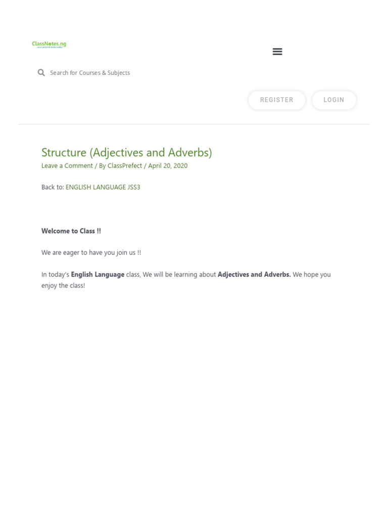 Structure (Adjectives and Adverbs) - ClassNotes - NG | PDF | Adverb ...