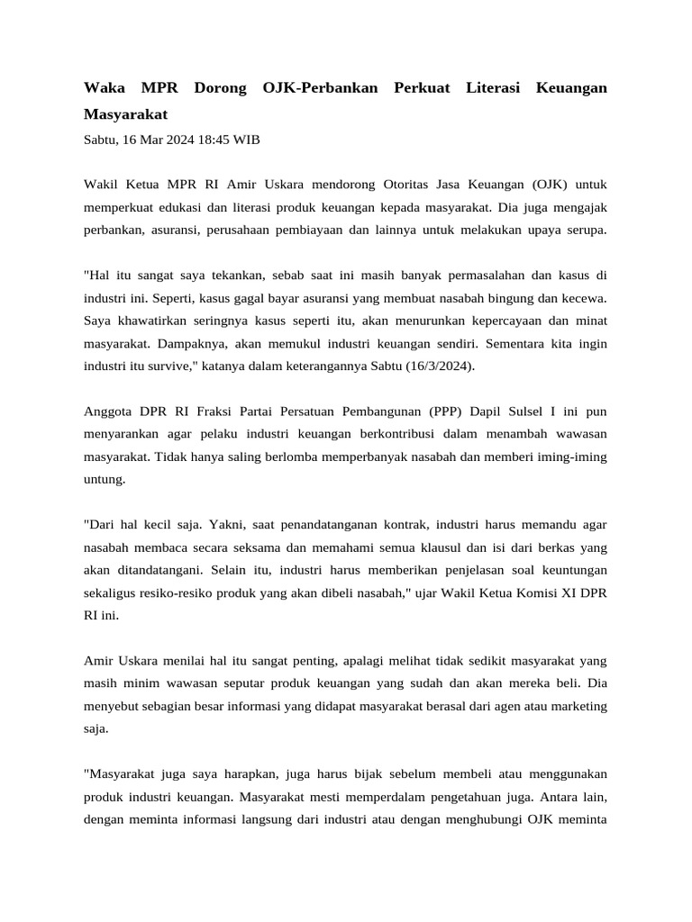 Waka MPR Dorong OJK | PDF