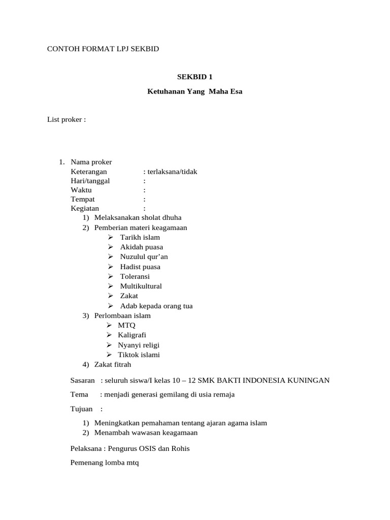 Contoh Format LPJ Sekbid | PDF