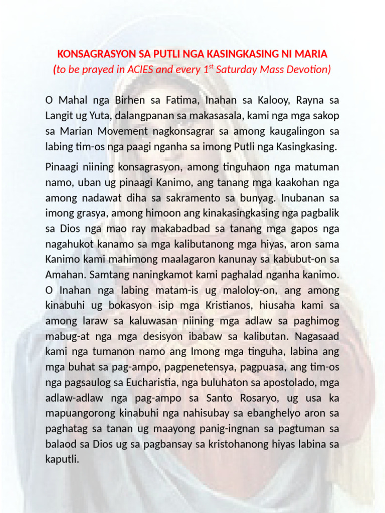 Konsagrasyon Sa Putli Nga Kasingkasing Ni Maria | PDF