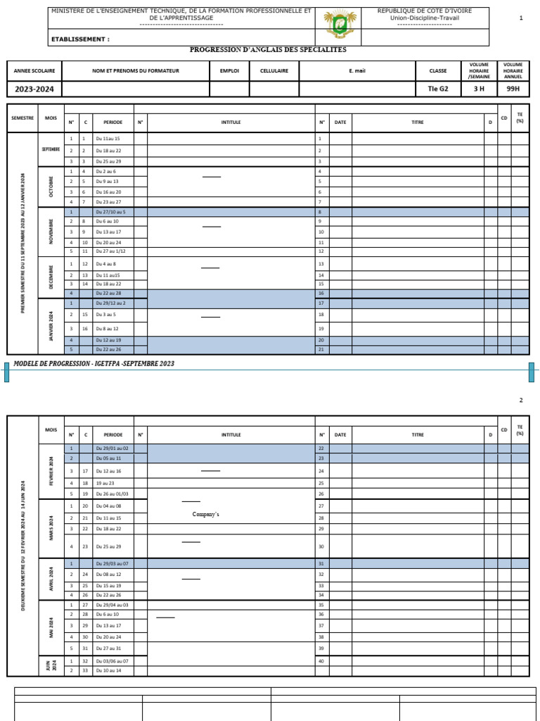 Progression 2023-2024 Tle G2 | PDF
