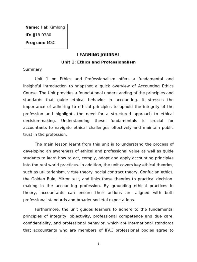 Ae Learning Journal Unit 1 | PDF