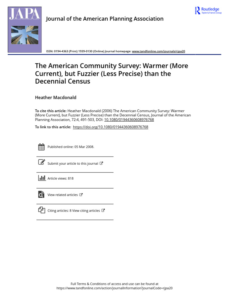 The American Community Survey Warmer More Current But Fuzzier Less Precise Than The Decennial ...