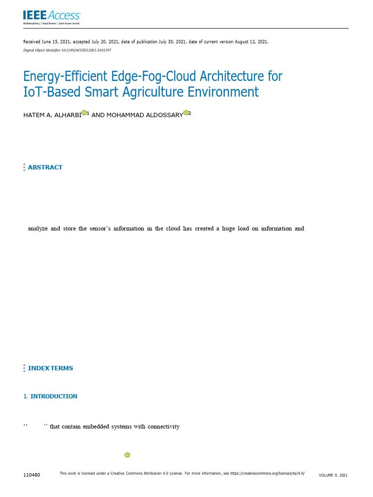 Energy-Efficient Edge-Fog-Cloud Architecture For IoT-Based Smart Agriculture Environment | PDF