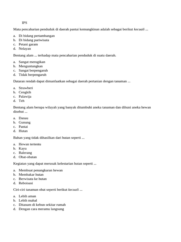 IPS Untuk Uas Kelas 4 Desember 2020 | PDF