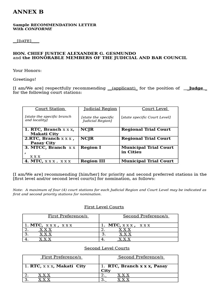 Recommendation Letter With Conforme Letter - AnnexB | PDF