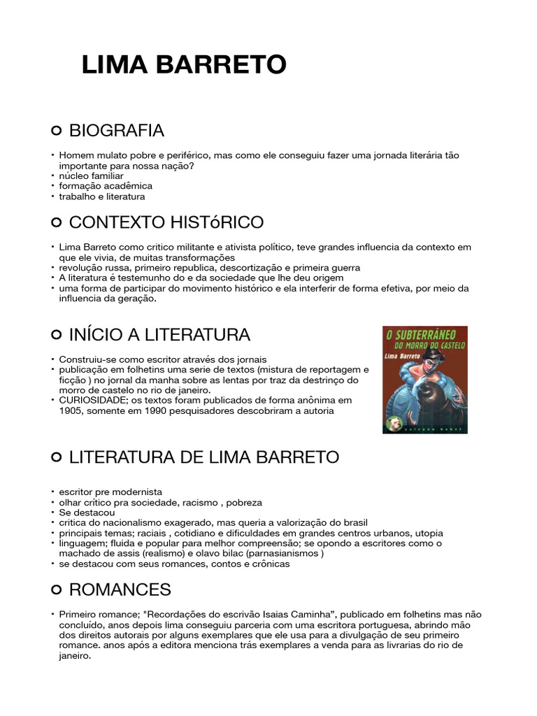 Literatura Lima Barreto | PDF