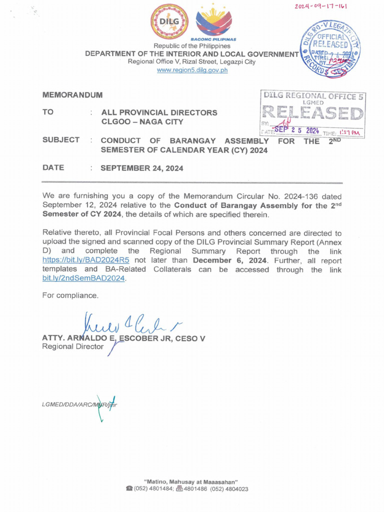 Memorandum Circular No. 2024 136 Ba | PDF