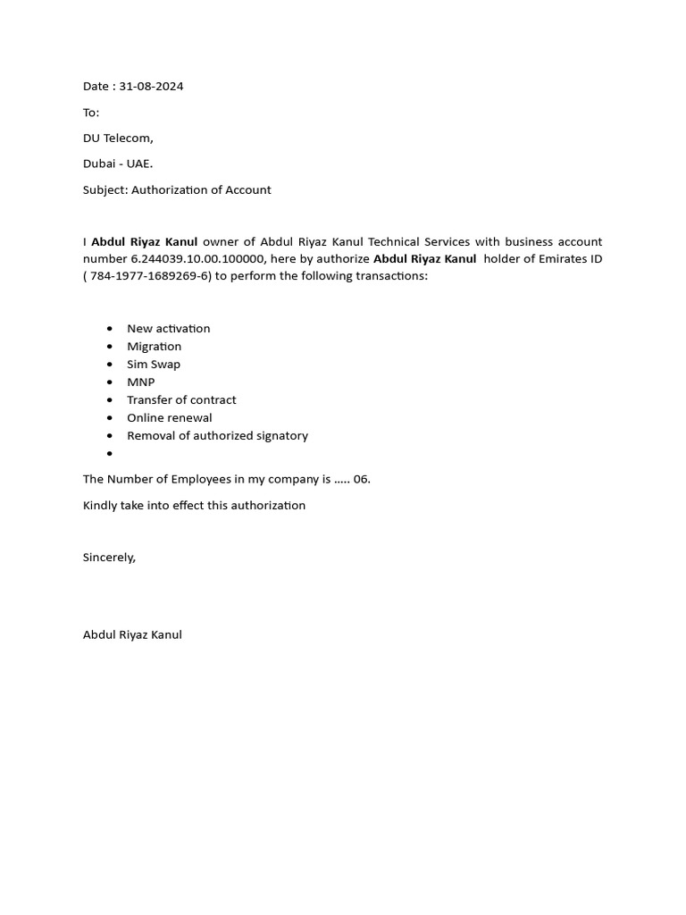 DU Authorisation Letter Ns | PDF