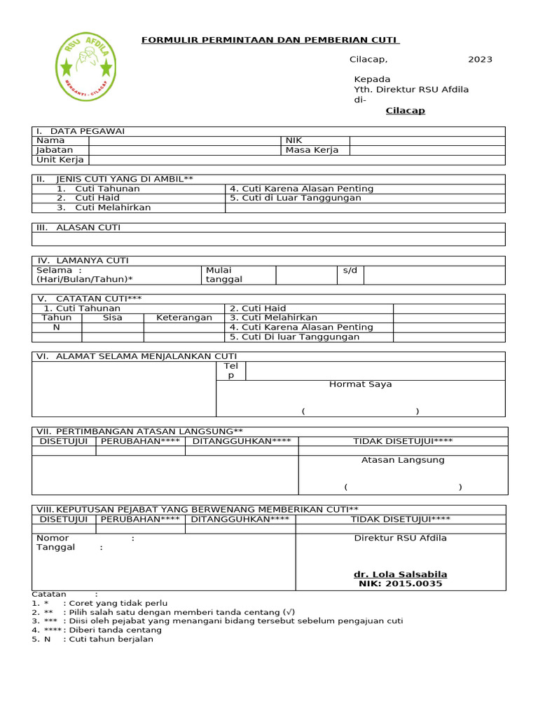 FORM CUTI (New) | PDF