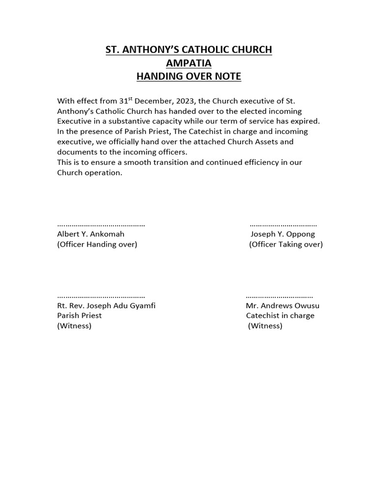 Hand Over Letter (1) | PDF