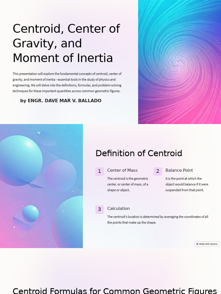 Centroid Center of Gravity and Moment of Inertia | PDF