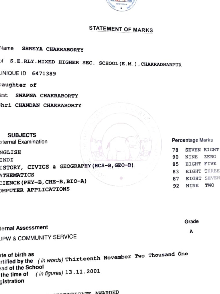 10th Marksheet | PDF