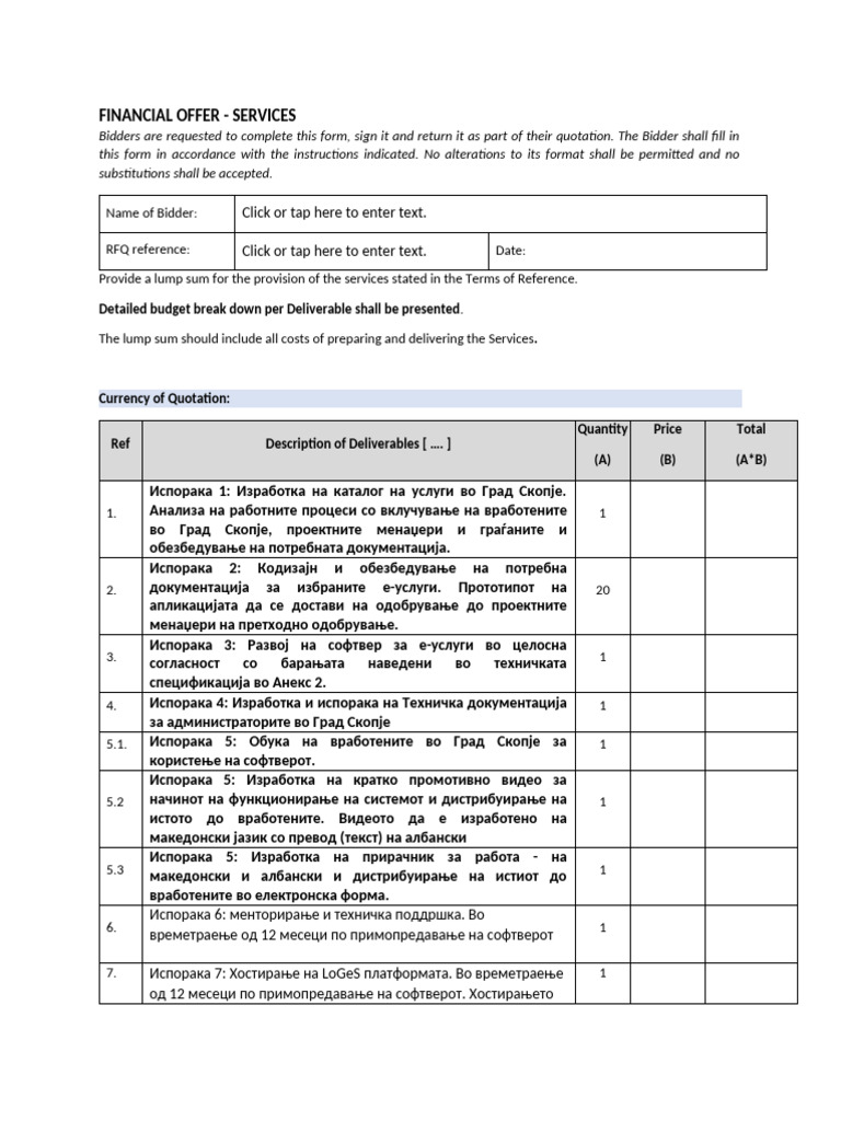 Financial Offer for Service Bidders | PDF | Data Management Software ...