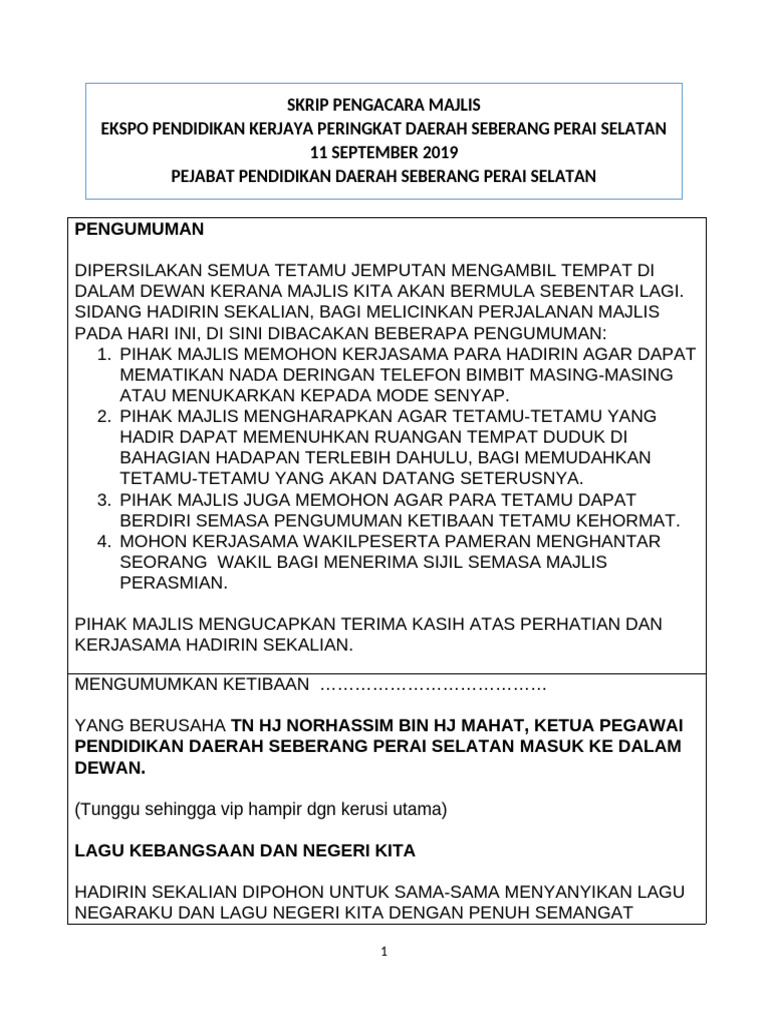CONTOH SKRIP PENGACARA MAJLIS | PDF