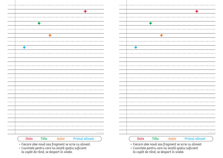 Sablon de Lipit in Caiet Cu Asezarea in Pagina A Textului Narativ ...