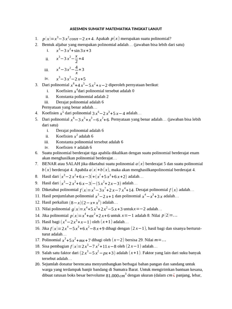 Asesmen Sumatif Matematika Tingkat Lanjut | PDF