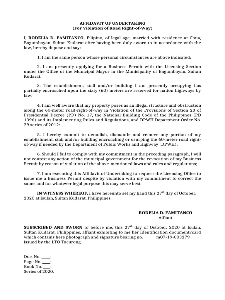 Affidavit of Undertaking | PDF