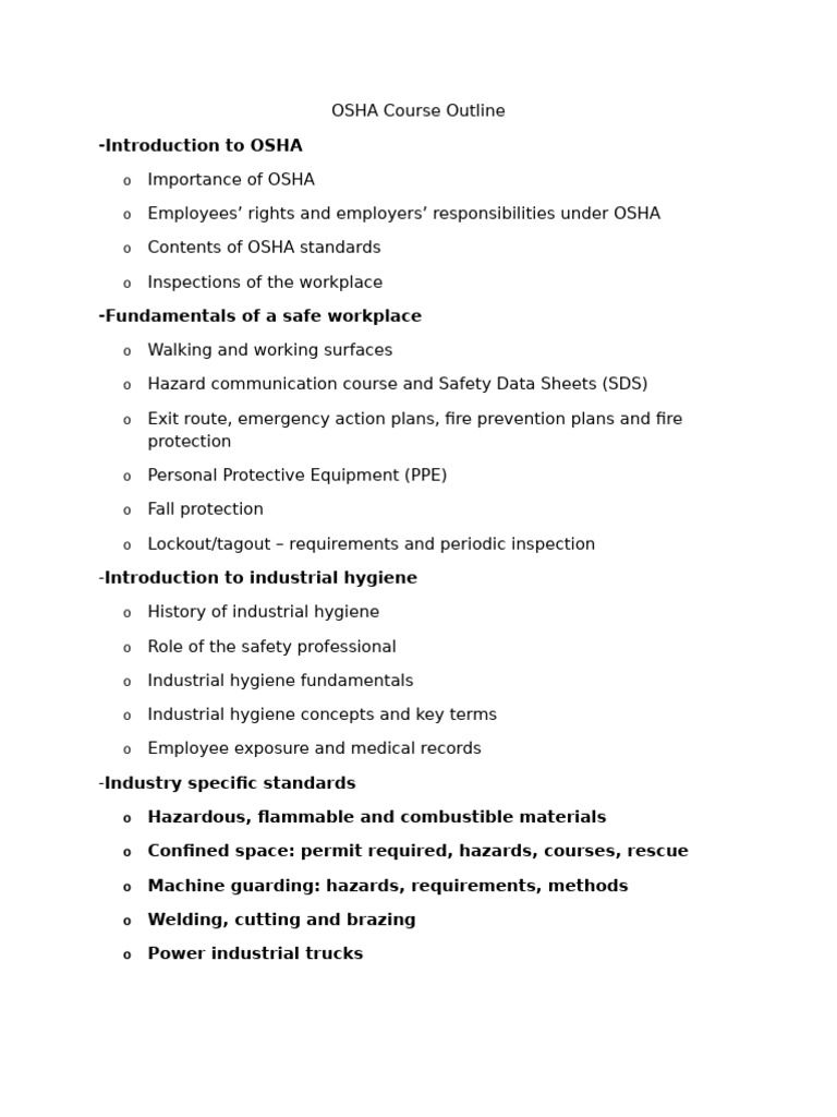 OSHA Course Outline | PDF