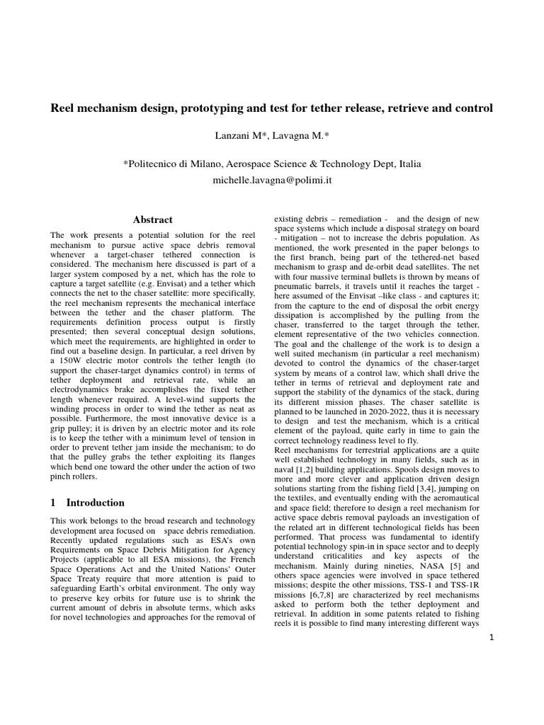 Reel Mechanism Design, Prototyping and Testing For Tether Release ...