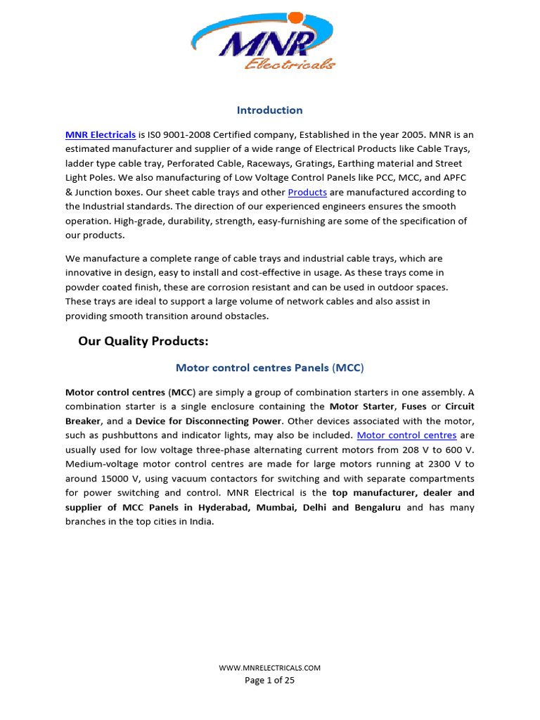 MNR Electricals Product Catalogue | PDF
