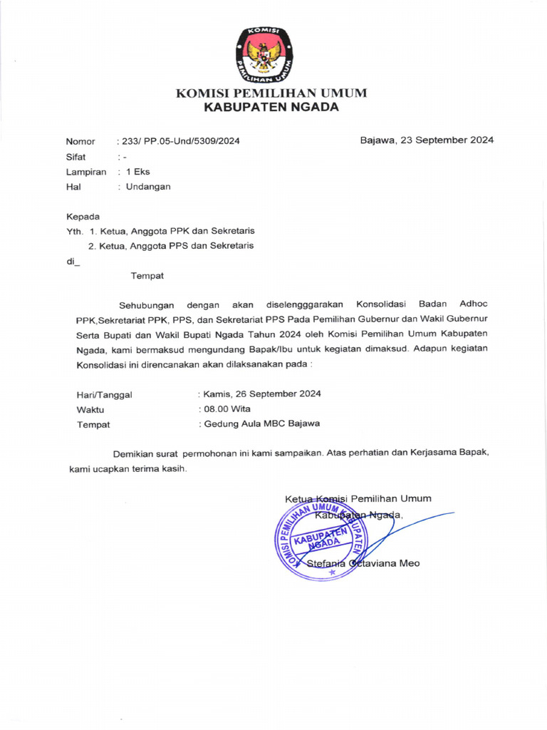 Undangan Konsolidasi Pilkada Ngada 2024 | PDF