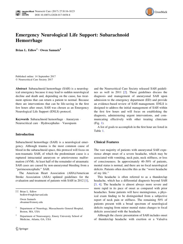 Emergency Neurological Life Support Subarachnoid 1 | PDF