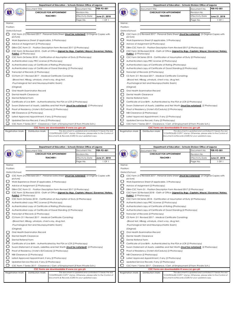 Checklist For Appointment Teacher I | PDF