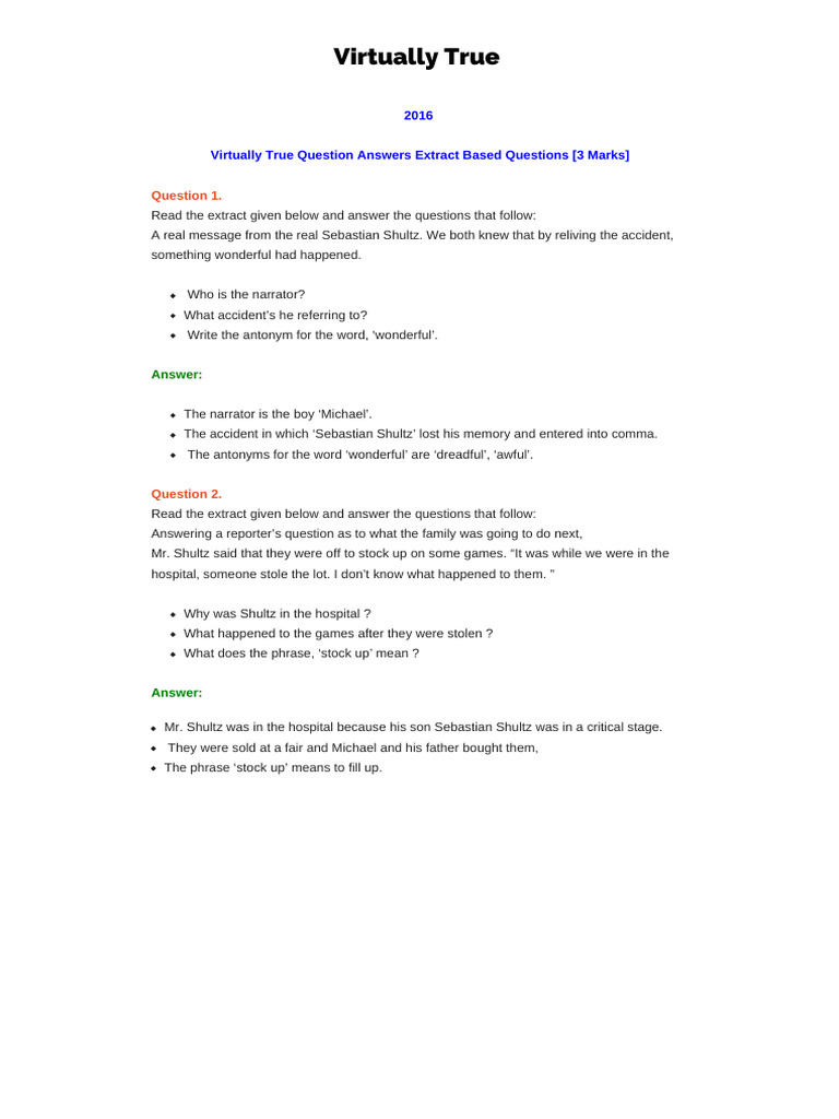 Virtually True: Answer | PDF