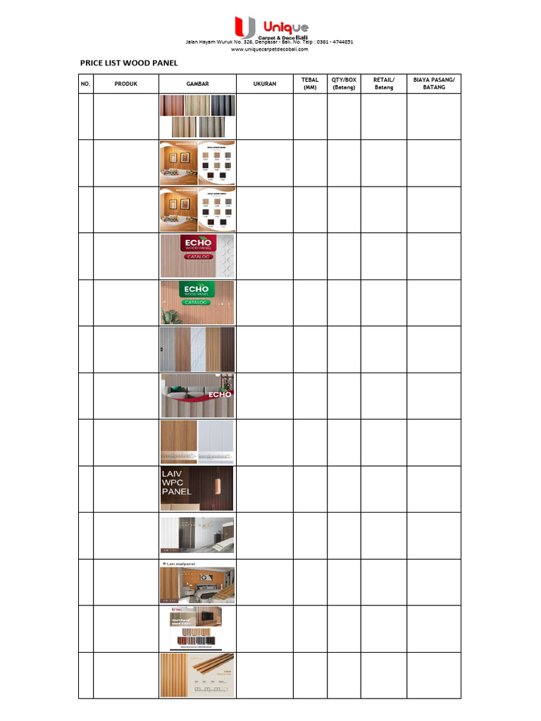 Price List Wood Panel | PDF