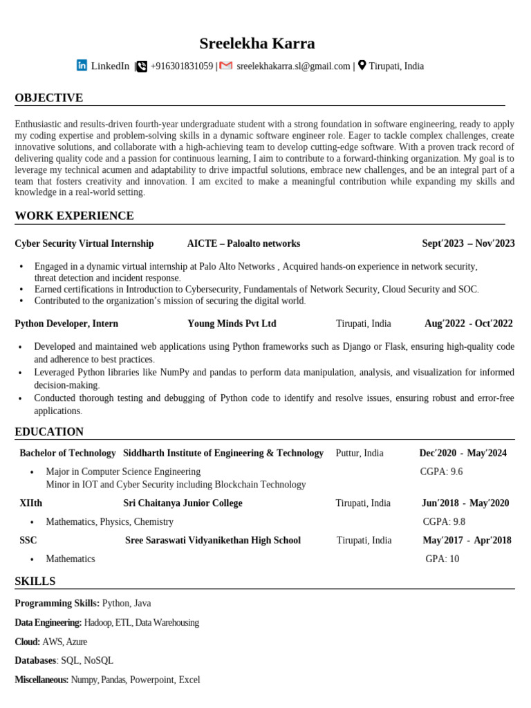 Sreelekha Karra (Resume) | PDF