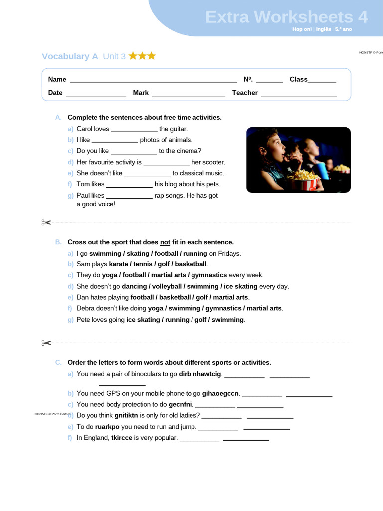 Hon5 TF Extra Worksheets Unit 3 Vocabulary | PDF