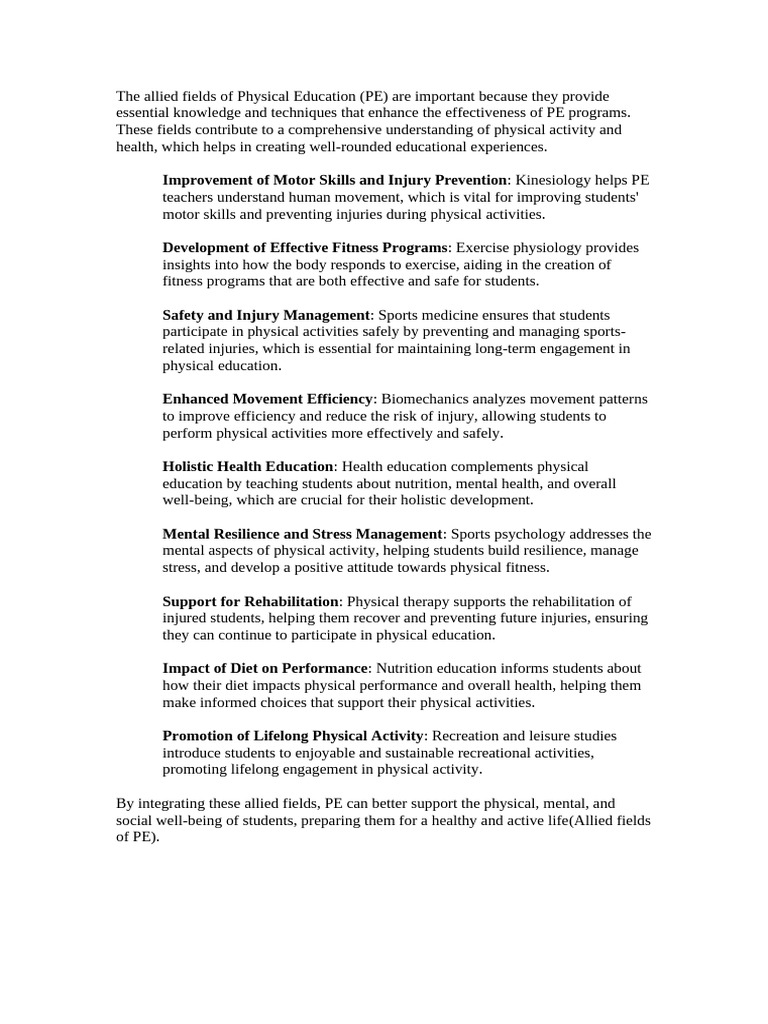 The Importance of Allied Fields of PE | PDF