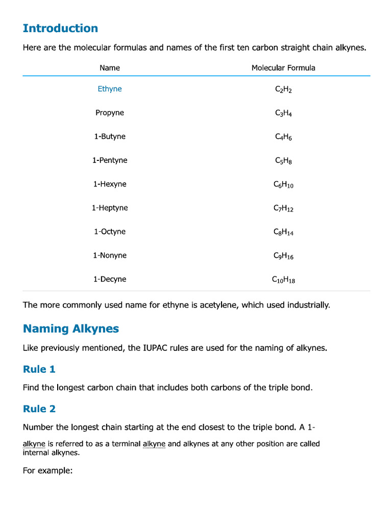 Naming Alkyne - Notes | PDF