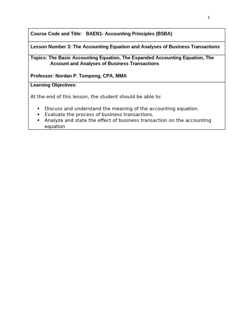 Module 3 The Accounting Equation Students | PDF