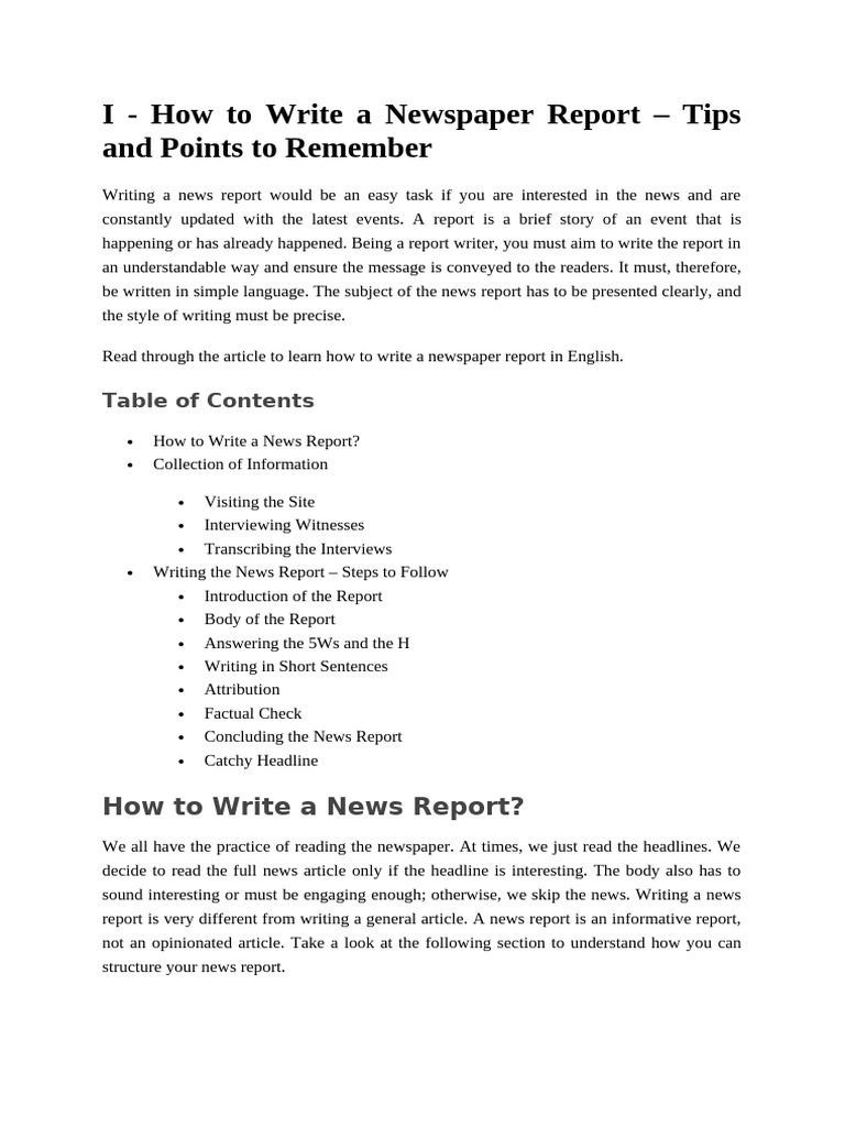 How To Write A Newspaper Report | PDF