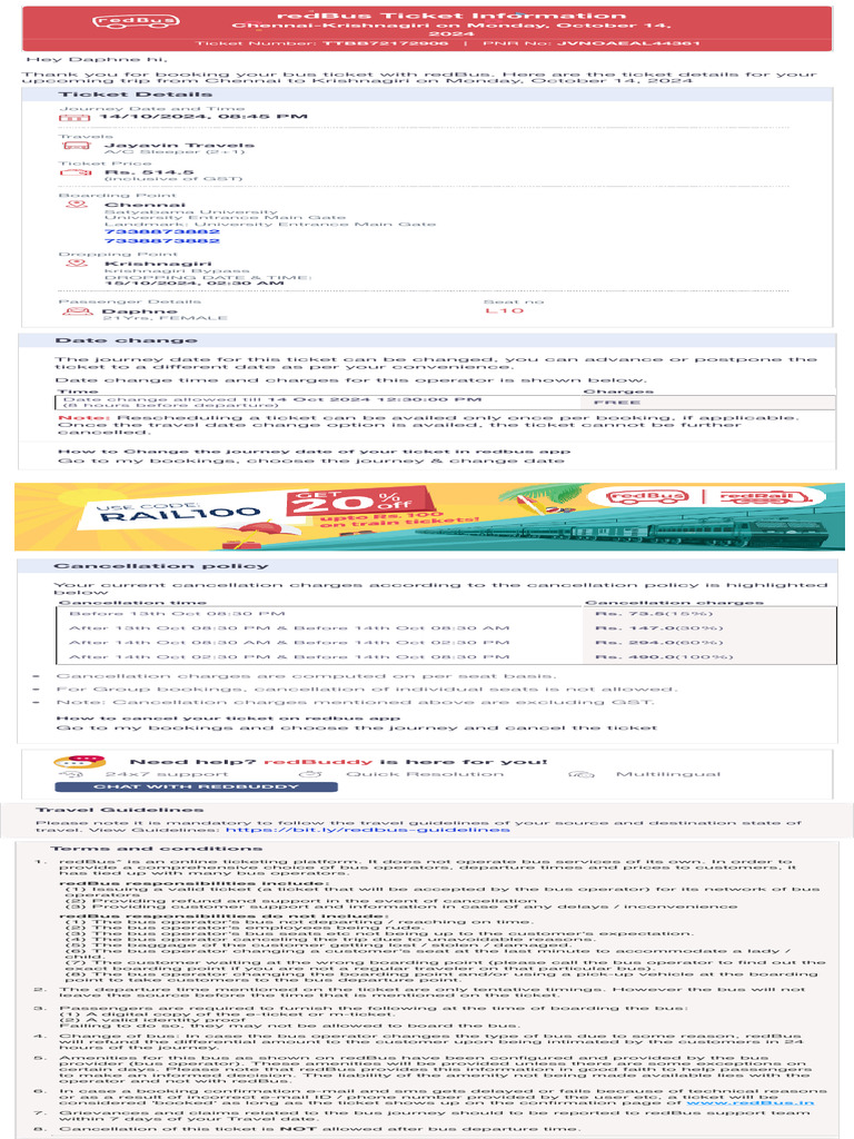 Redbus Ticket Information | PDF