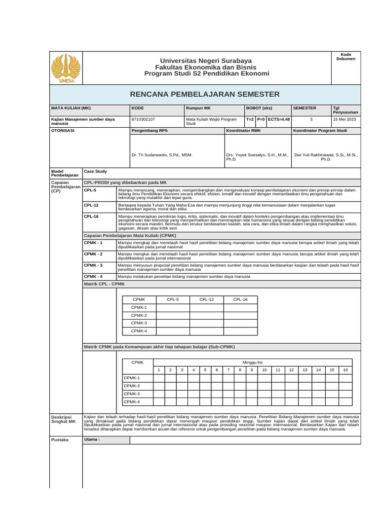RPS Kajian Manajemen Sumber Daya Manusia | PDF