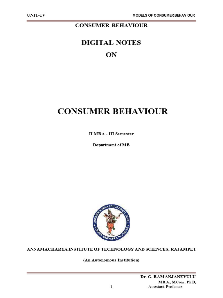 UNIT-4-MODELS-OF-CONSUMER-BEHAVIOUR-min | PDF
