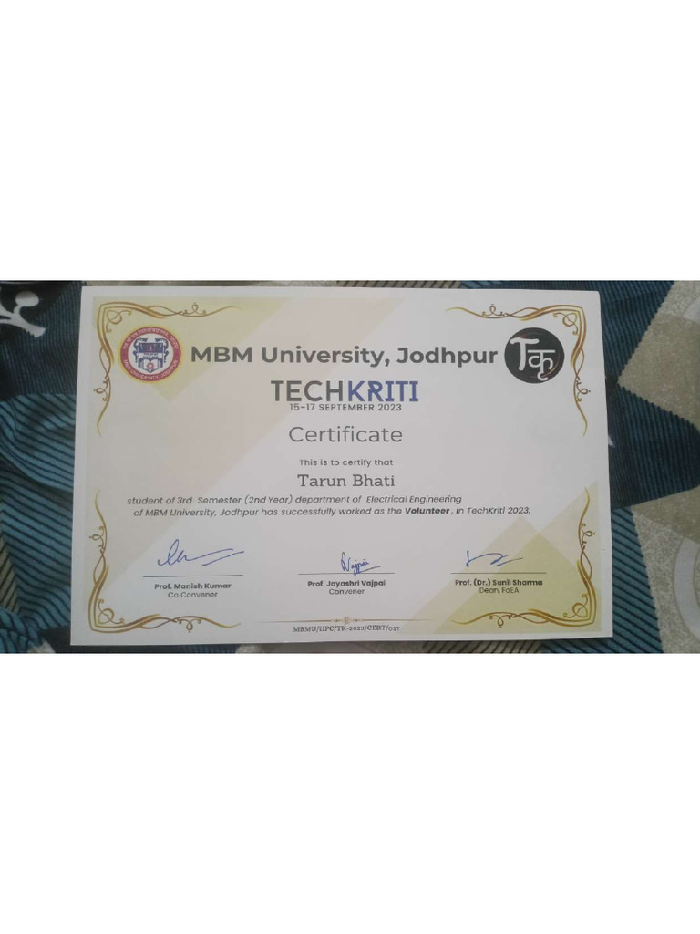 Techkriti Certificate | PDF